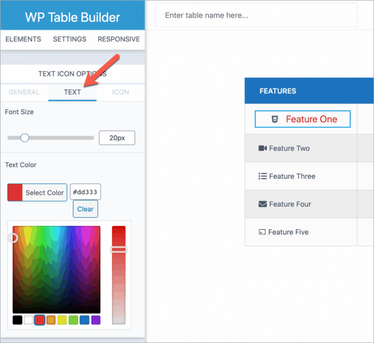 How To Add Text Icon - WP Table Builder