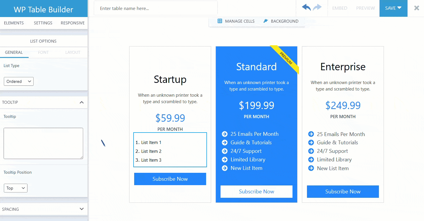List WP Table Builder