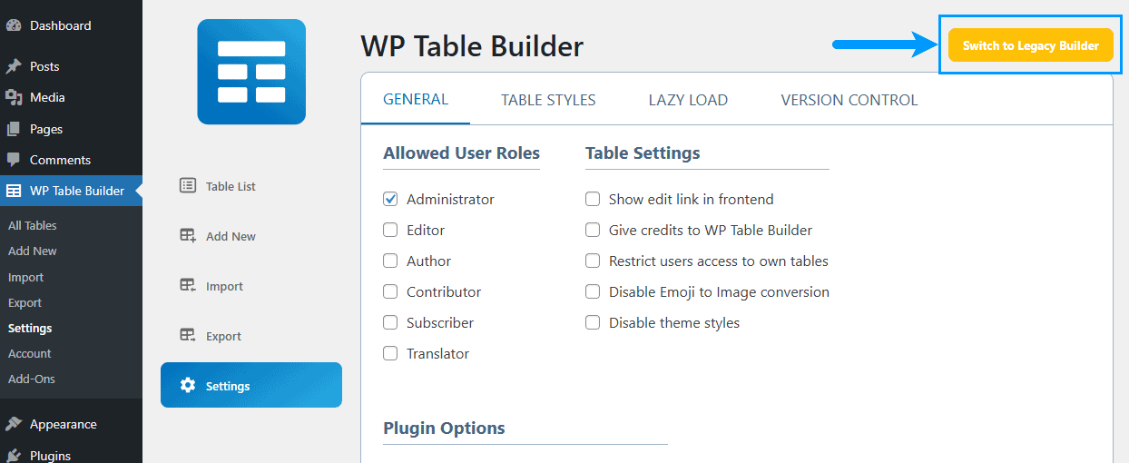 How to Switch Between Old & New Table Builder User Interface? - WP ...