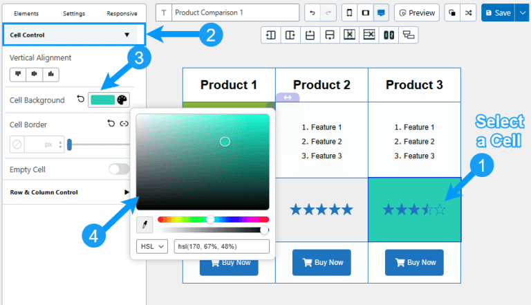 How To Change Single Cell Background Color - WP Table Builder